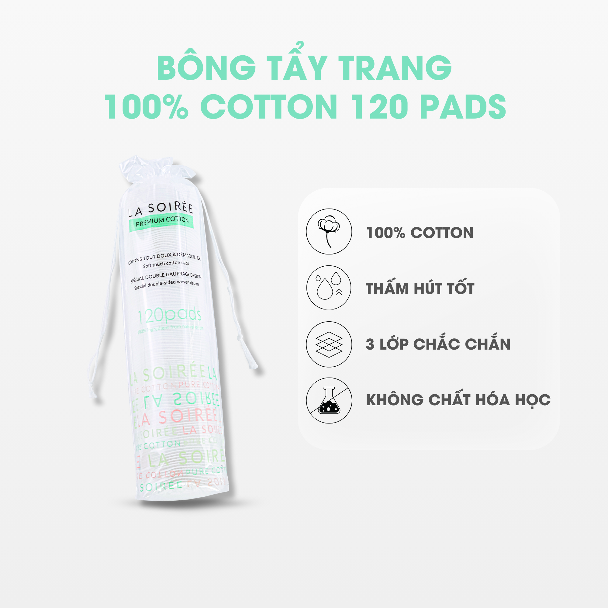 Bông Tẩy Trang La Soirée 120 miếng tròn dai mềm - Lasoiree